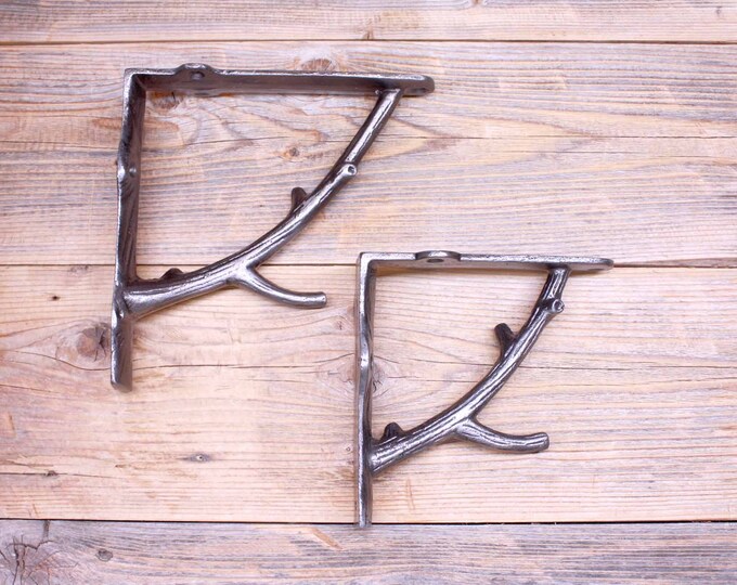 Metal Shelf Brackets, Tree Branch Brackets, Farmhouse Shelf Bracket ...