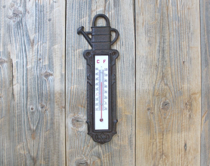 Cast Iron Garden Thermometer, Watering Can Outdoor Thermometer, Garden ...