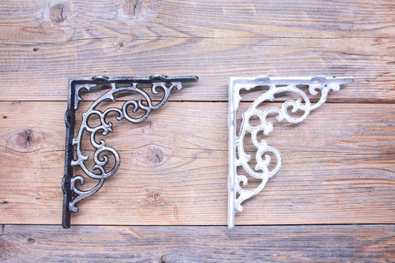 Decorative Cast Iron Shelving Brackets White and Silver Shelf - Etsy