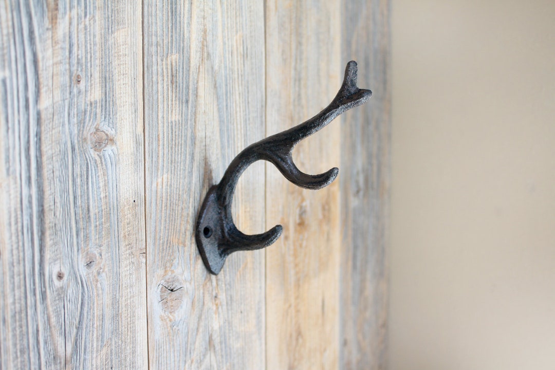 Deer Antler Triple Hook, Rustic Cast Iron Coat Hook - Etsy