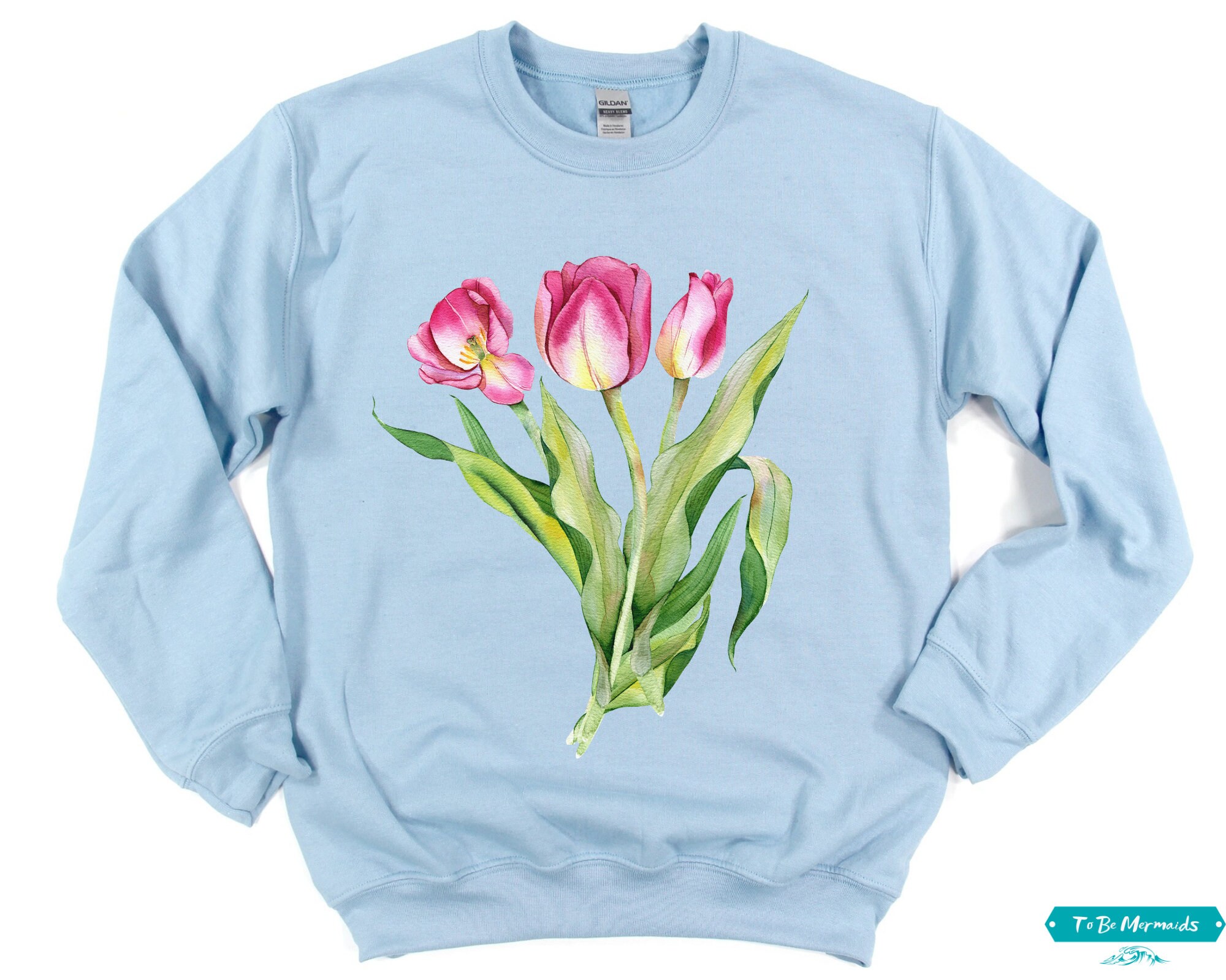 Vintage Style Tulip Sweater, Watercolor Tulip Sweatshirt, Pink Tulips ...