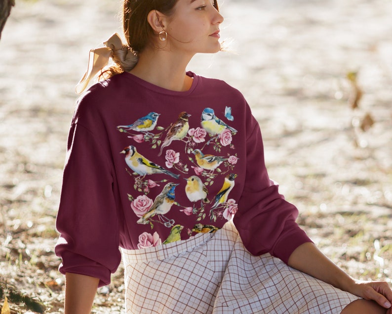Cute Bird Sweater, Nature Lover Bird Sweatshirt, Flower Garden Birds ...