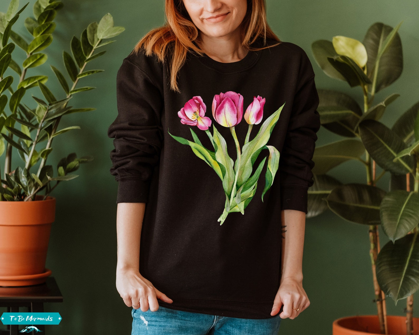Vintage Style Tulip Sweater, Watercolor Tulip Sweatshirt, Pink Tulips ...