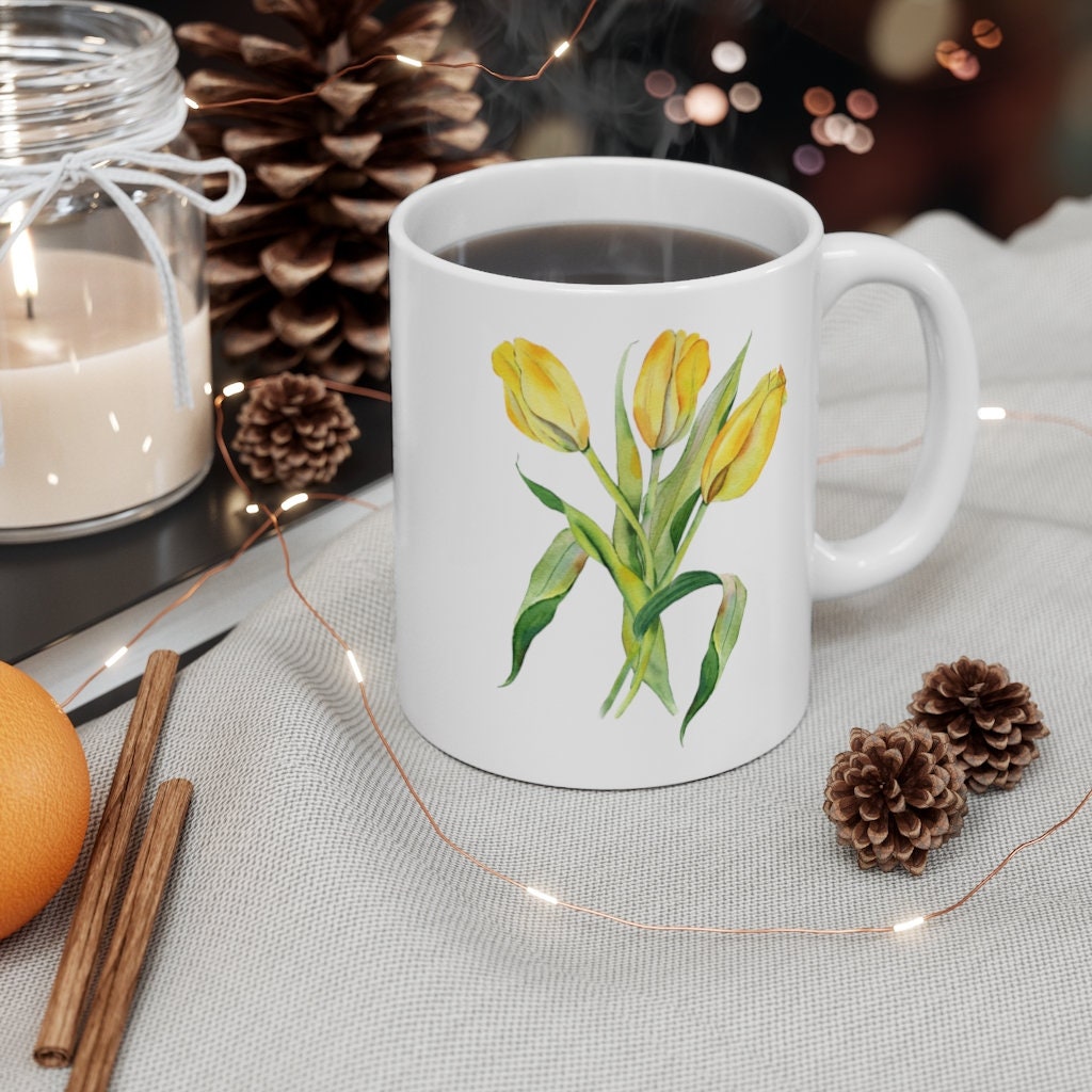 Tulip Mug 11oz, Tulip Coffee Mug, Cute Floral Mug, Spring Flower Mug ...