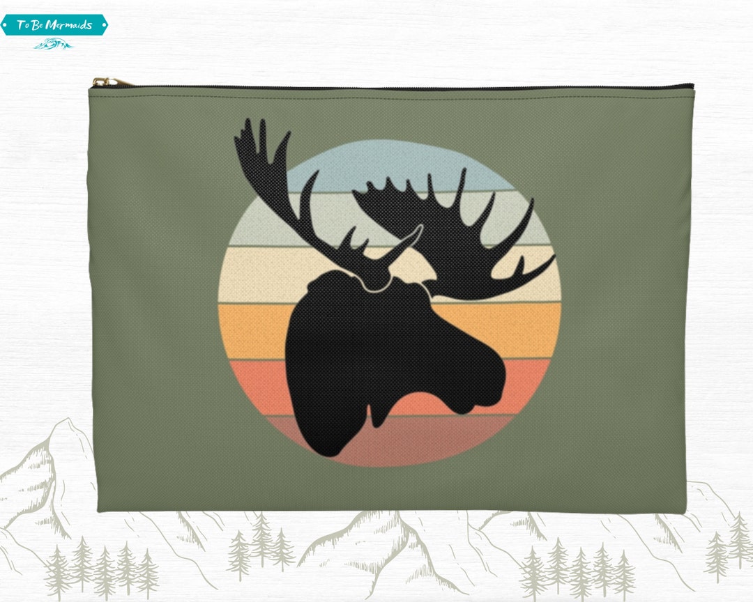 Moose Zipper Pouch, Moose Head Travel Bag, Retro Sunset Wildlife ...