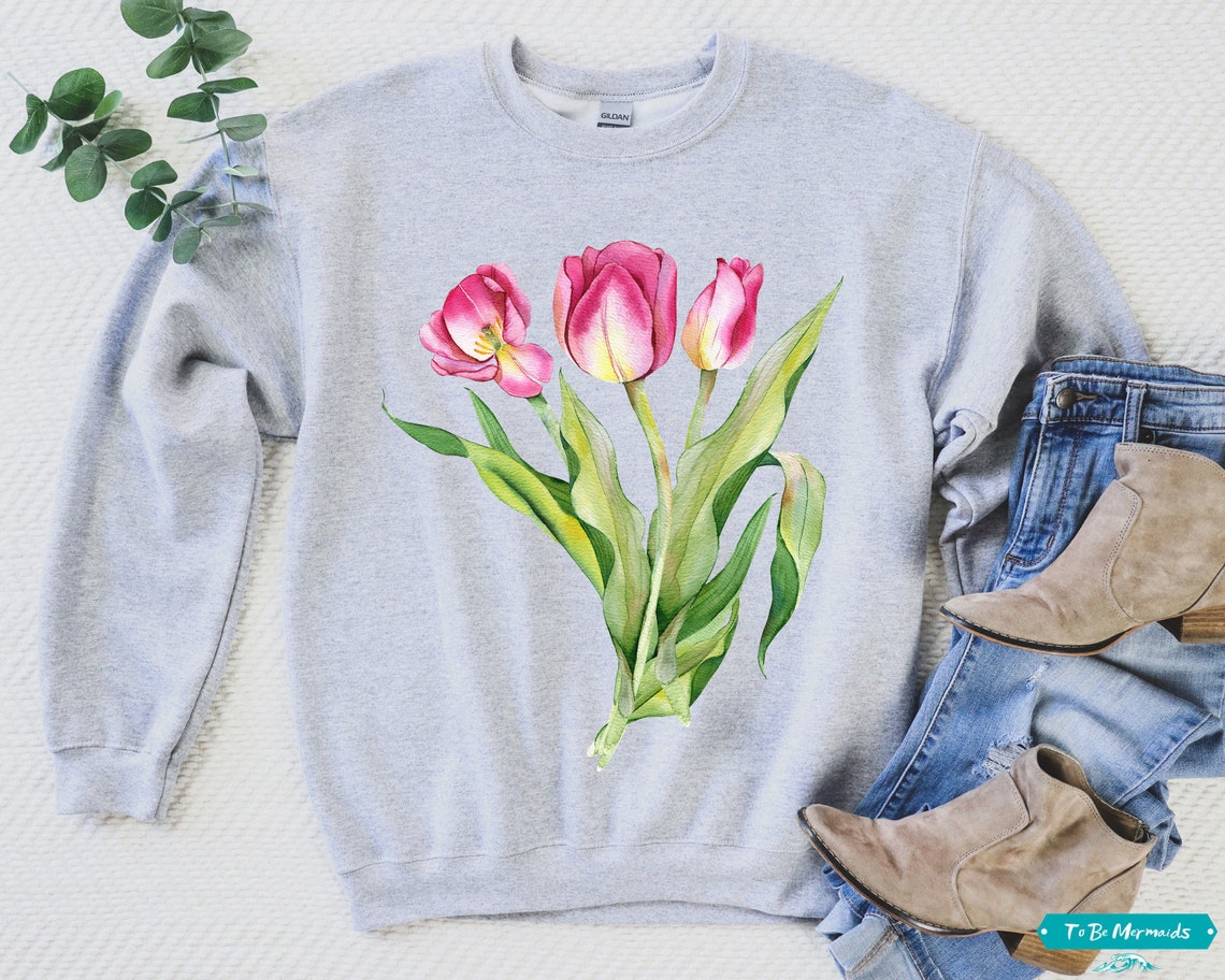 Vintage Style Tulip Sweater Watercolor Tulip Sweatshirt Pink - Etsy