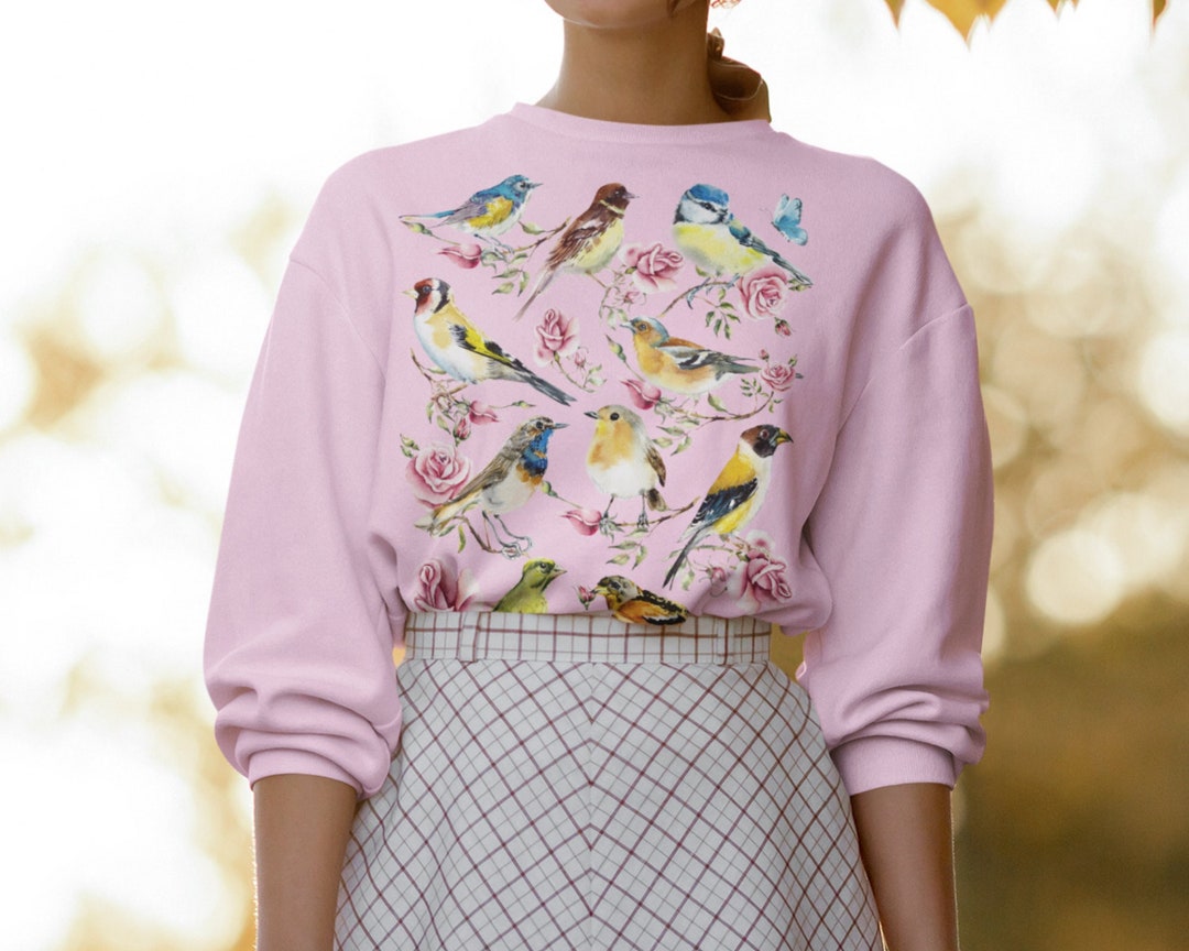 Cute Bird Sweater, Nature Lover Bird Sweatshirt, Flower Garden Birds ...