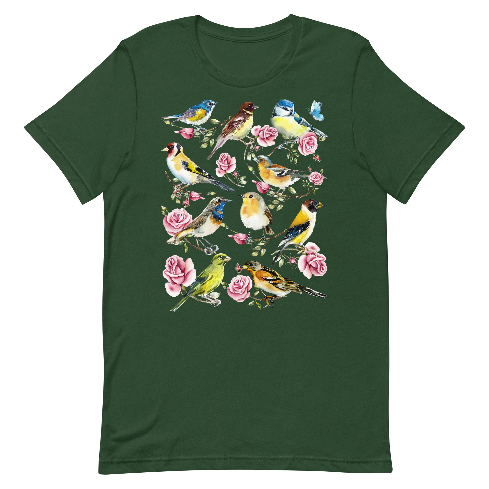 Cute Bird Shirt, Nature Lover Bird T Shirt, Flower Garden Birds Tee ...