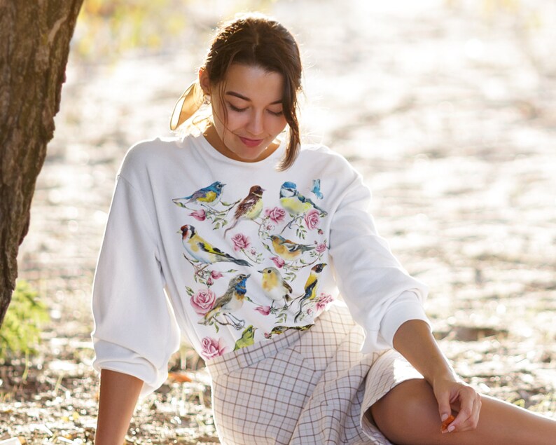 Cute Bird Sweater, Nature Lover Bird Sweatshirt, Flower Garden Birds ...