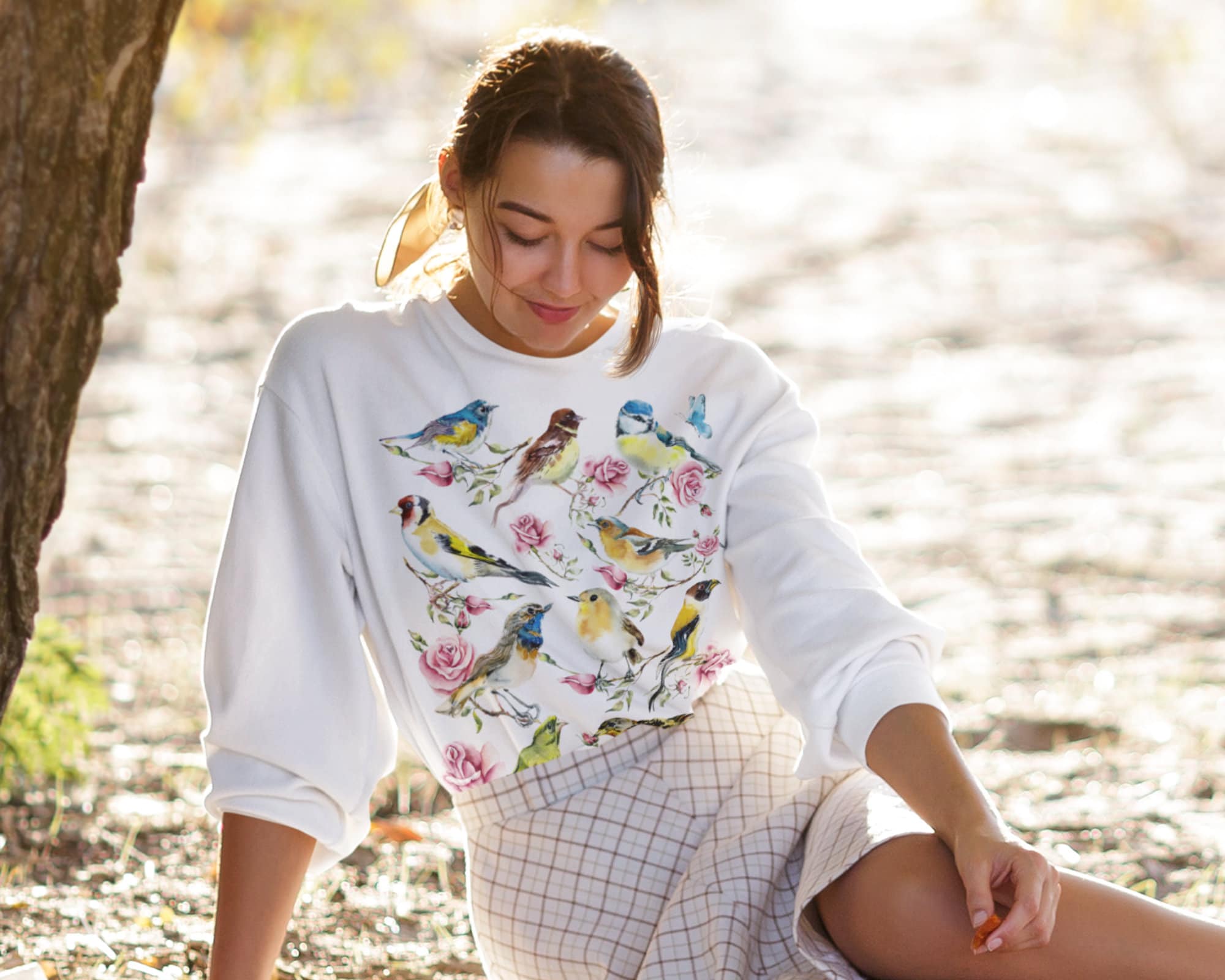 Cute Bird Sweater, Nature Lover Bird Sweatshirt, Flower Garden Birds ...