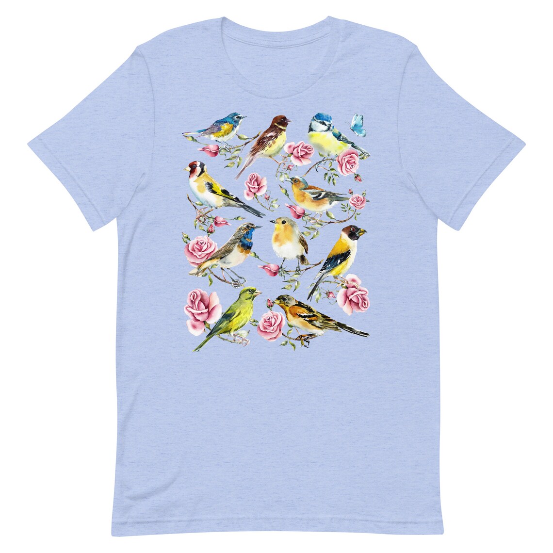 Cute Bird Shirt, Nature Lover Bird T Shirt, Flower Garden Birds Tee ...