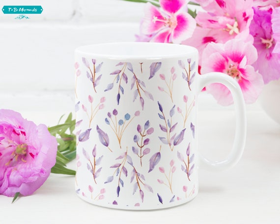 Purple Floral Mug 11oz Lilac Flowers Coffee Mug Botanical | Etsy
