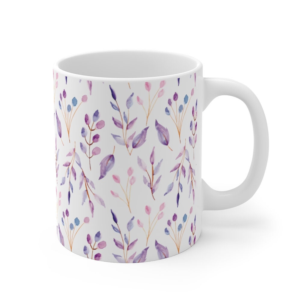 Purple Floral Mug 11oz, Lilac Flowers Coffee Mug, Botanical Mug ...