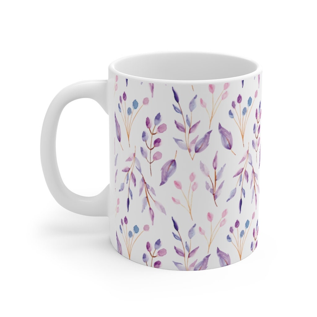 Purple Floral Mug 11oz, Lilac Flowers Coffee Mug, Botanical Mug ...