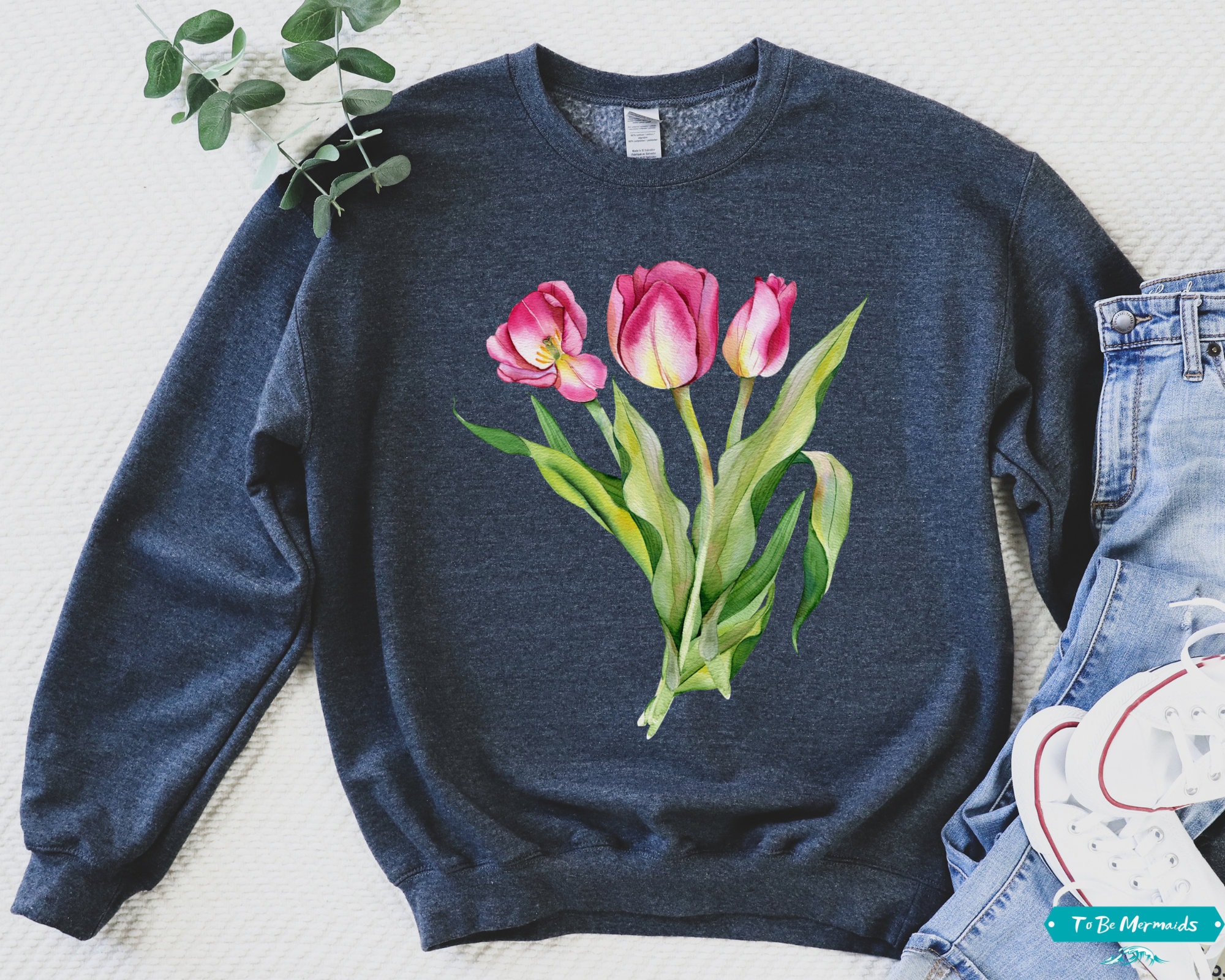 Vintage Style Tulip Sweater, Watercolor Tulip Sweatshirt, Pink Tulips ...