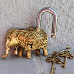 Vintage Brass Elephant HUGE Padlock Rare Lock, Antique Working Lock ...