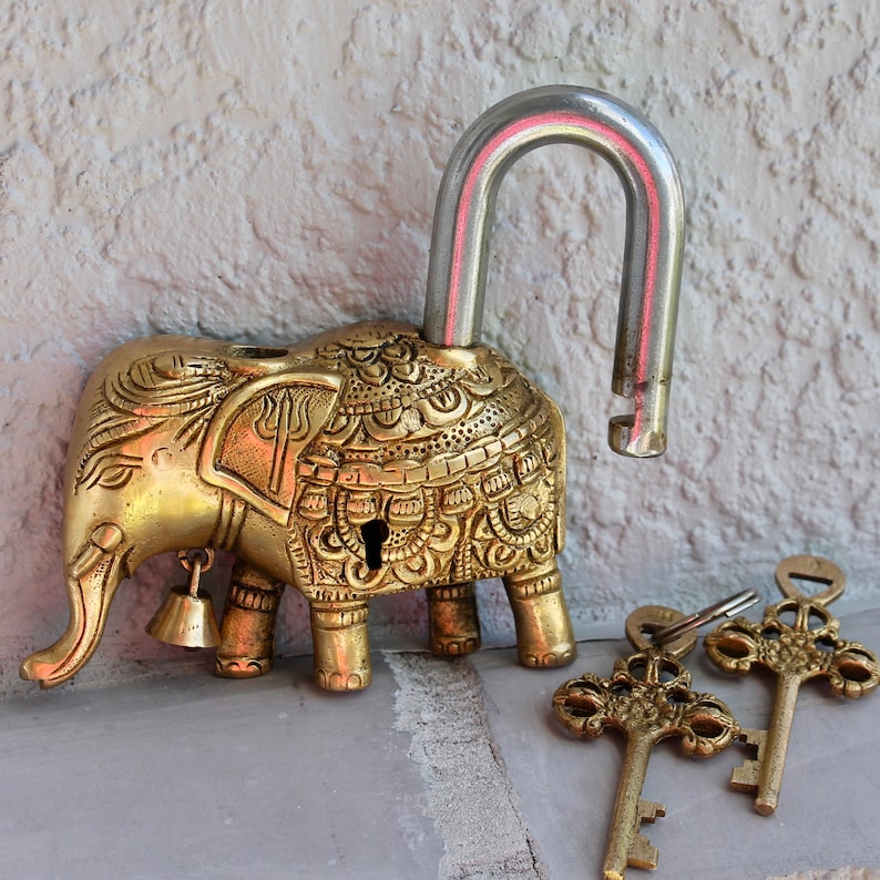 Vintage Brass Elephant HUGE Padlock Rare Lock, Antique Working Lock ...