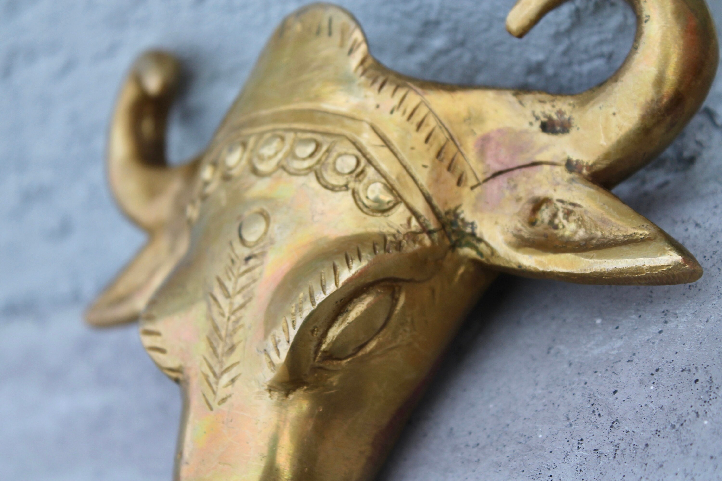 Vintage BULL Door Knocker, Antique Solid Brass Ring Handle, Front Door ...