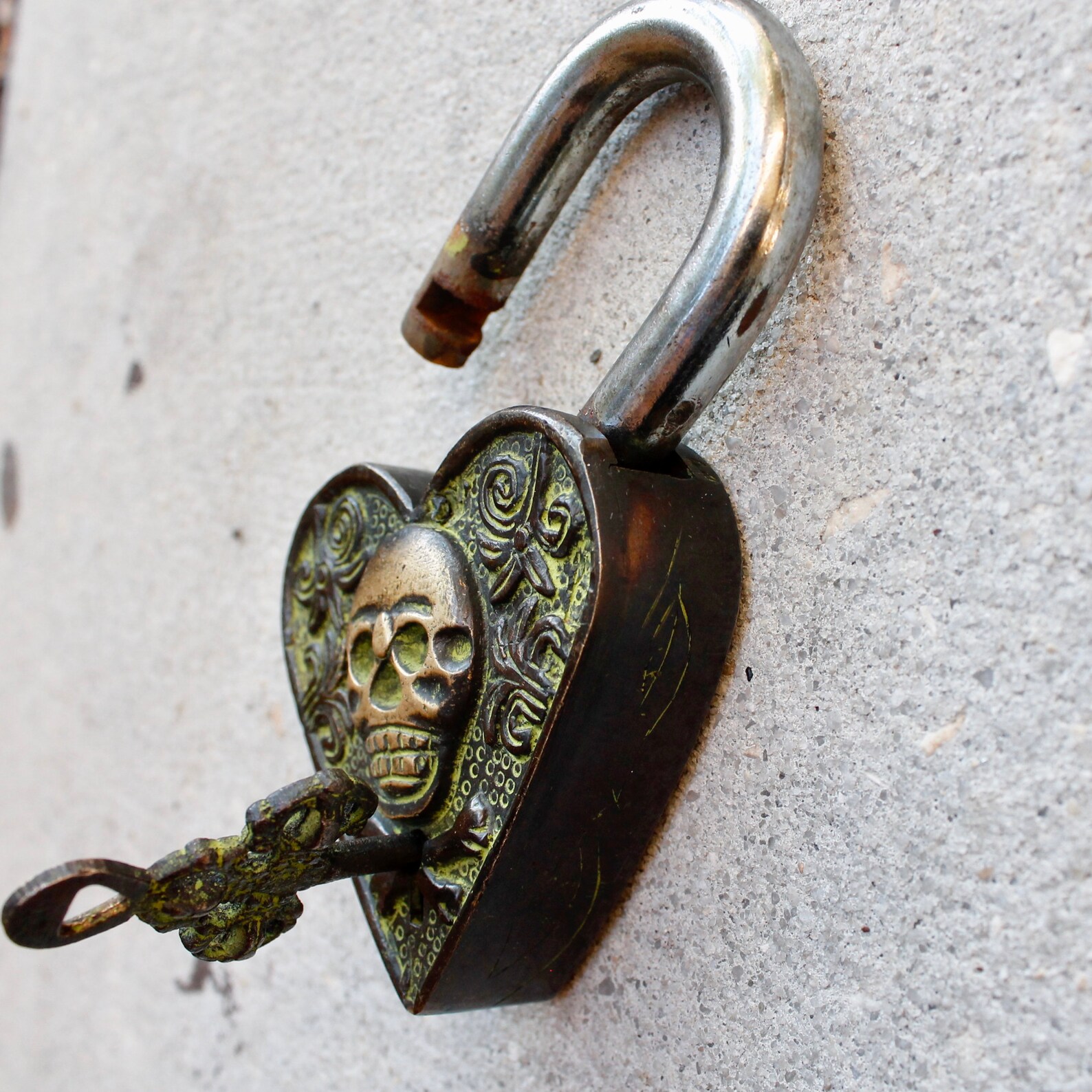 Vintage Brass Padlock - Skull, Skeleton Shape Antique Working Lock ...