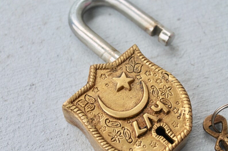 Vintage Padlock Celestial Moon Star Antique Working Lock - Etsy
