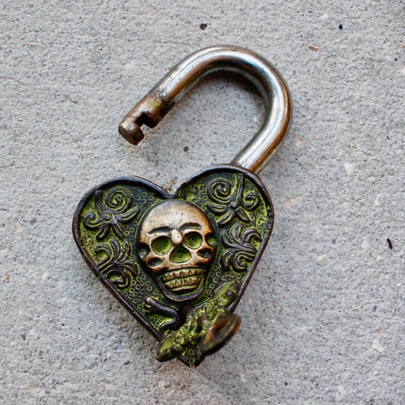 Vintage Brass Padlock Skull Skeleton Shape Antique Working | Etsy