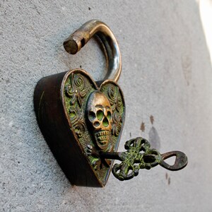 Vintage Brass Padlock Skull, Skeleton Shape Antique Working Lock Gothic ...