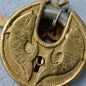 Vintage Padlock - Fish, Koi Fish Shape Antique Working Lock - Bronze ...