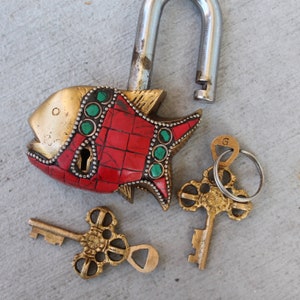 Brass Antique Padlock - Fish Shape Vintage Style Working Lock ...