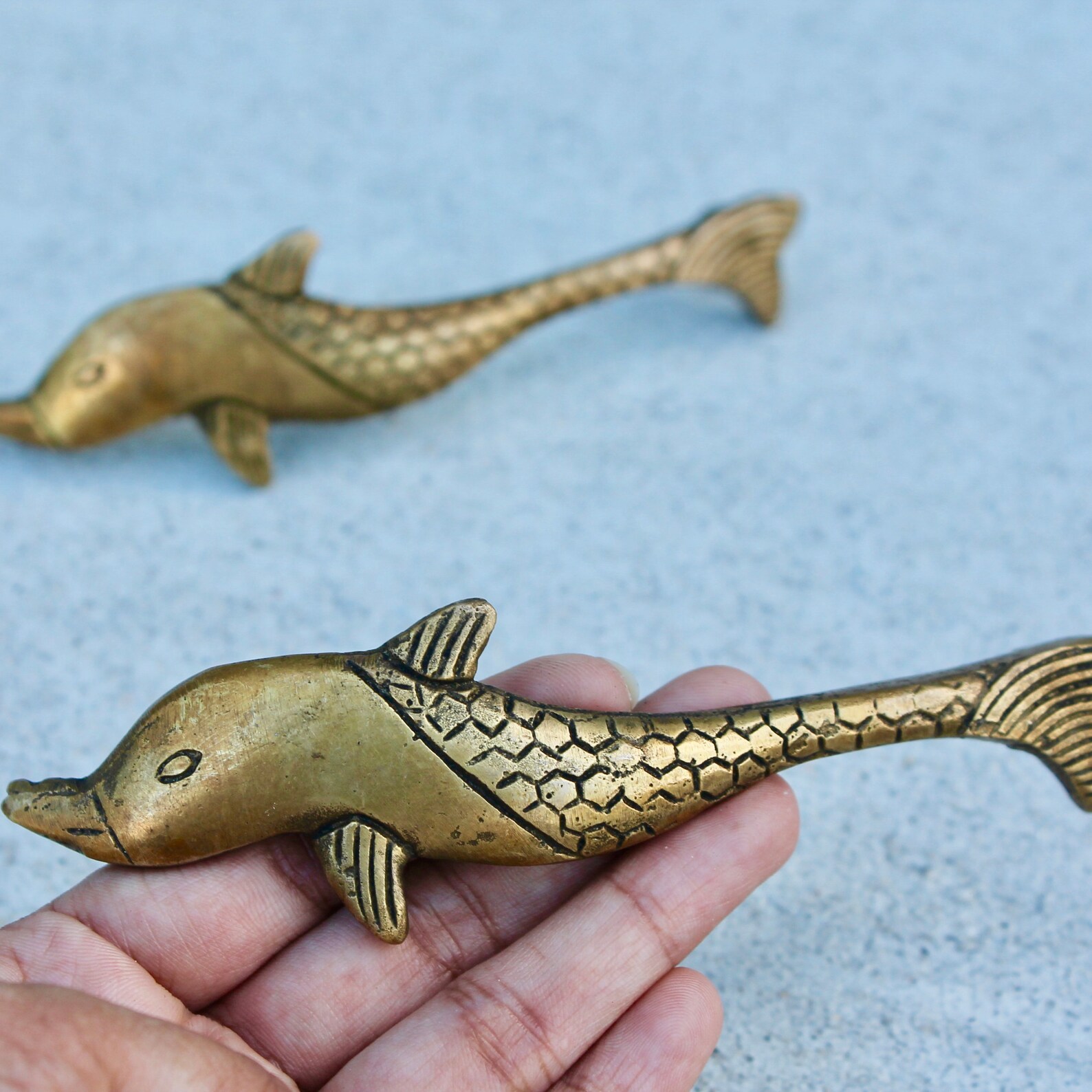 Rustic Brass Drawer Pulls, Mid Century Modern Fish Cabinet Handles ...
