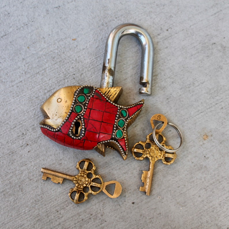 Brass Antique Padlock - Fish Shape Vintage Style Working Lock ...