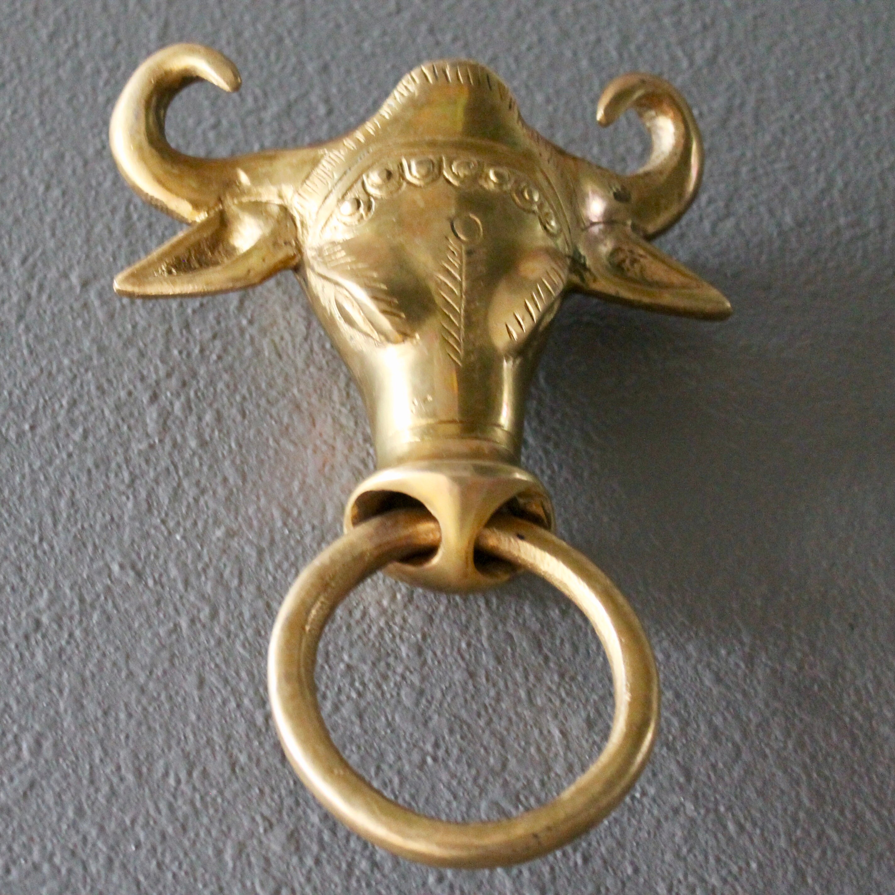 Vintage BULL Door Knocker, Antique Solid Brass Ring Handle, Front Door ...