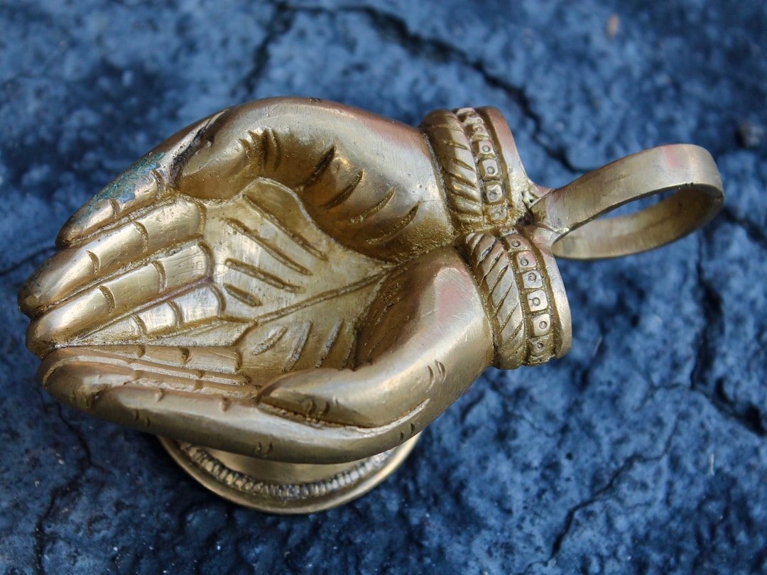 Vintage Brass Oil Lamp, Namaste Hand Shape, Indian Brass Decor, Home ...