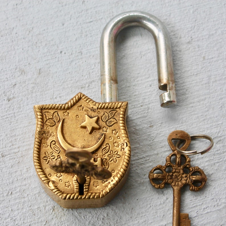 Vintage Padlock Celestial Moon Star Antique Working Lock - Etsy