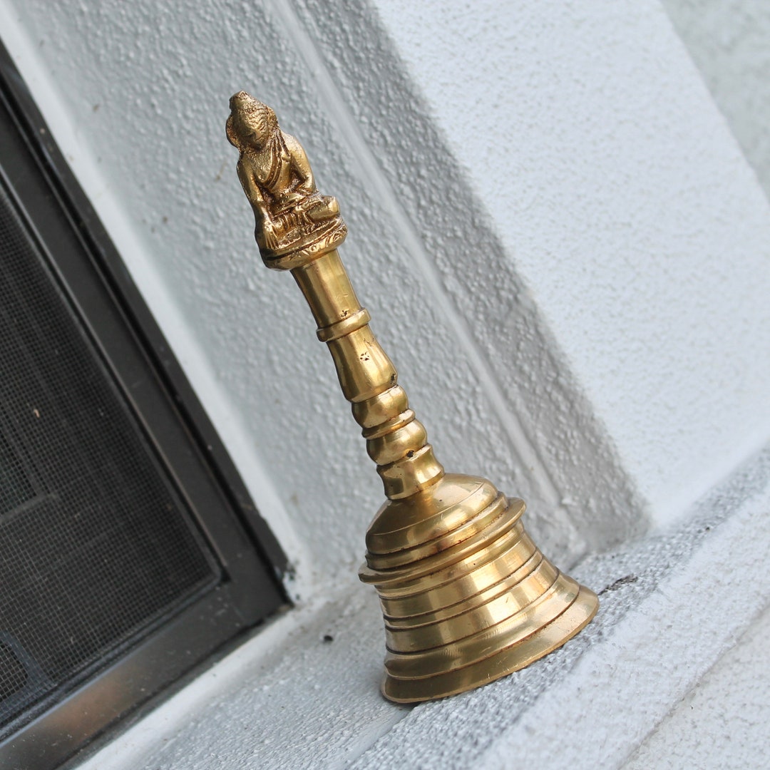 Vintage Temple Bell - Buddha, Antique Indian Brass Decor, Meditation or ...