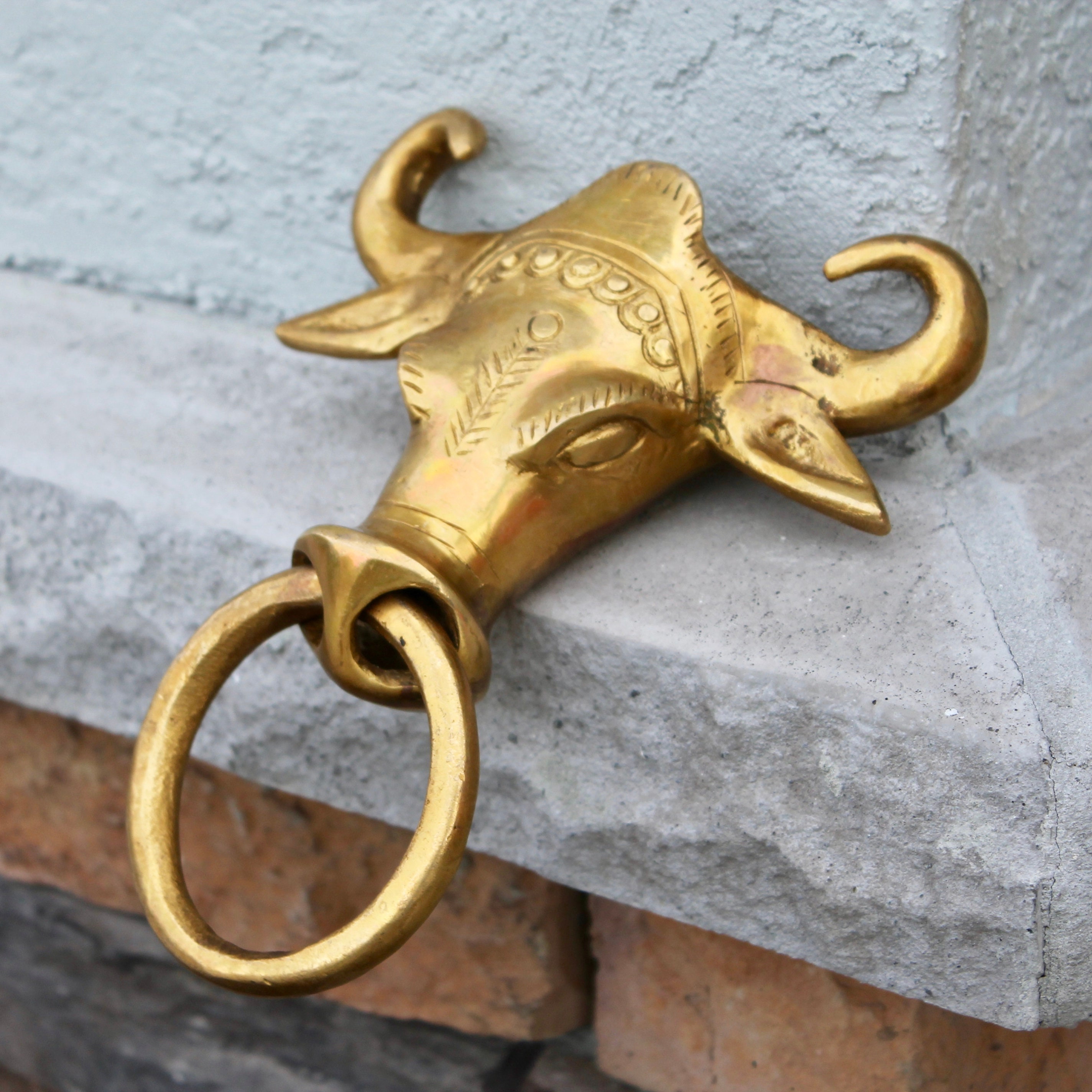Vintage BULL Door Knocker, Antique Solid Brass Ring Handle, Front Door ...
