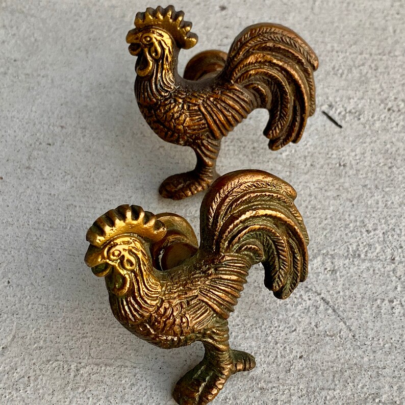 Vintage Knobs - Rooster Hen, Antique Brass Bronze Dresser, Drawer ...