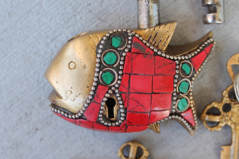 Brass Antique Padlock - Fish Shape Vintage Style Working Lock ...
