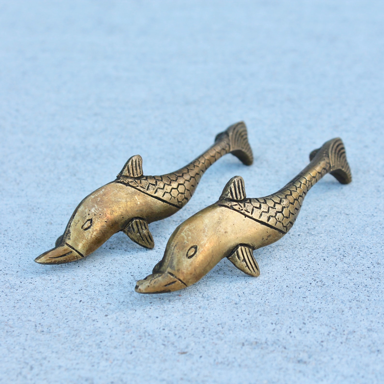 Rustic Brass Drawer Pulls, Mid Century Modern Fish Cabinet Handles ...