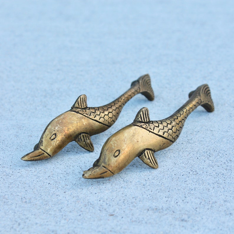 Rustic Brass Drawer Pulls, Mid Century Modern Fish Cabinet Handles ...