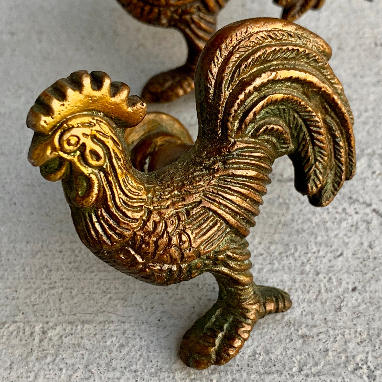 Vintage Knobs - Rooster Hen, Antique Brass Bronze Dresser, Drawer ...