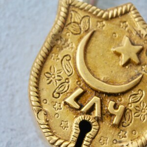 Vintage Padlock, Celestial Moon Star Antique Working Lock, Bronze Lock ...