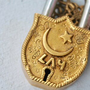 Vintage Padlock, Celestial Moon Star Antique Working Lock, Bronze Lock ...