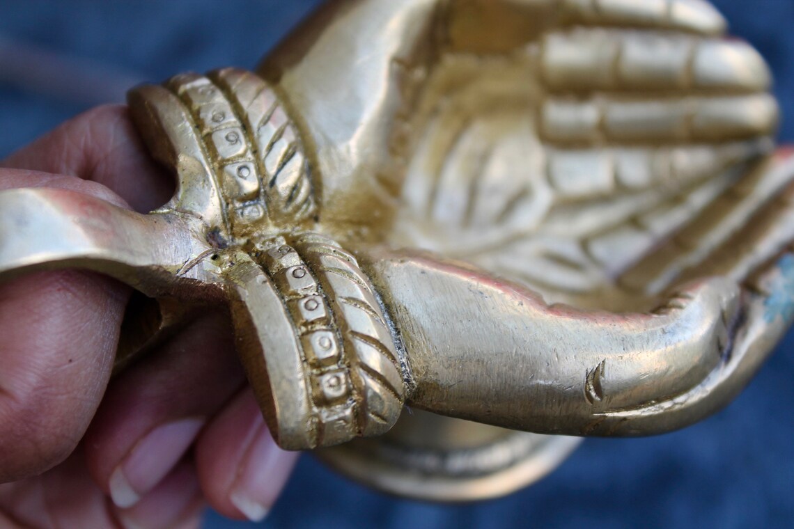 Vintage Brass Oil Lamp Namaste Hand Shape Indian Brass - Etsy