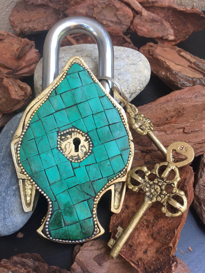 Antique Buddha Padlock, Vintage Style Lock With Handcrafted Gemstone ...
