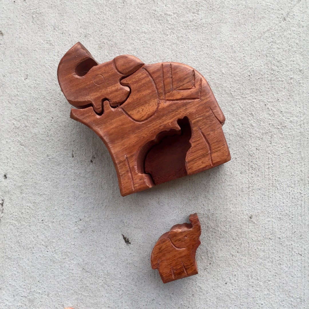 Elephant Puzzle Wood Box, Rustic Shabby Chic Style Treasure/ Mystery ...