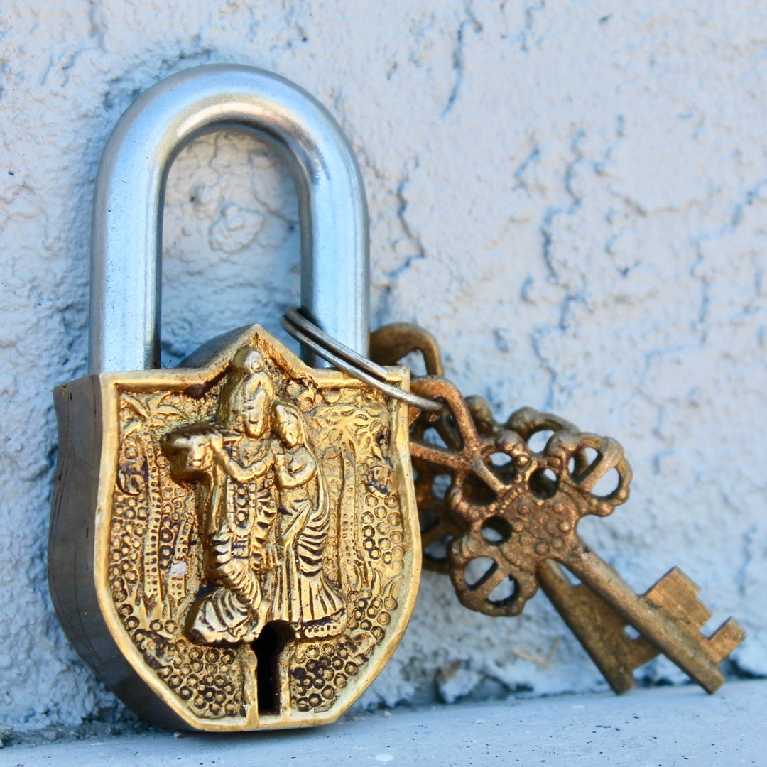 Old Padlock of Radha Krishna, Rare Lock, Antique Working Lock - Ancient ...