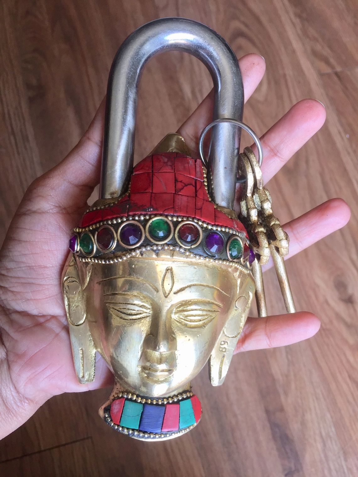Antique Buddha Padlock, Vintage Style Lock With Handcrafted Gemstone ...