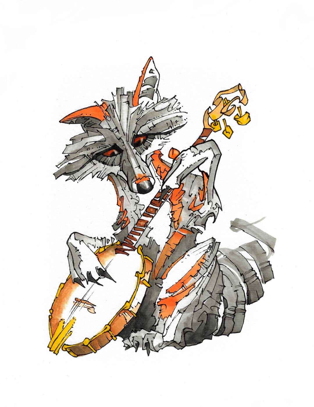 Grey Fox With Banjo - Etsy