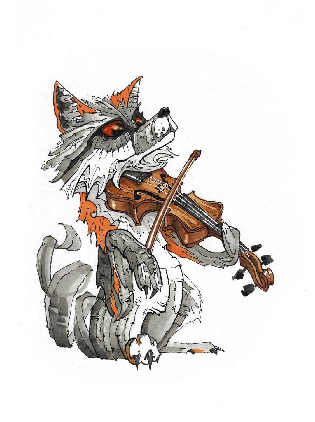Grey Fox With Fiddle - Etsy