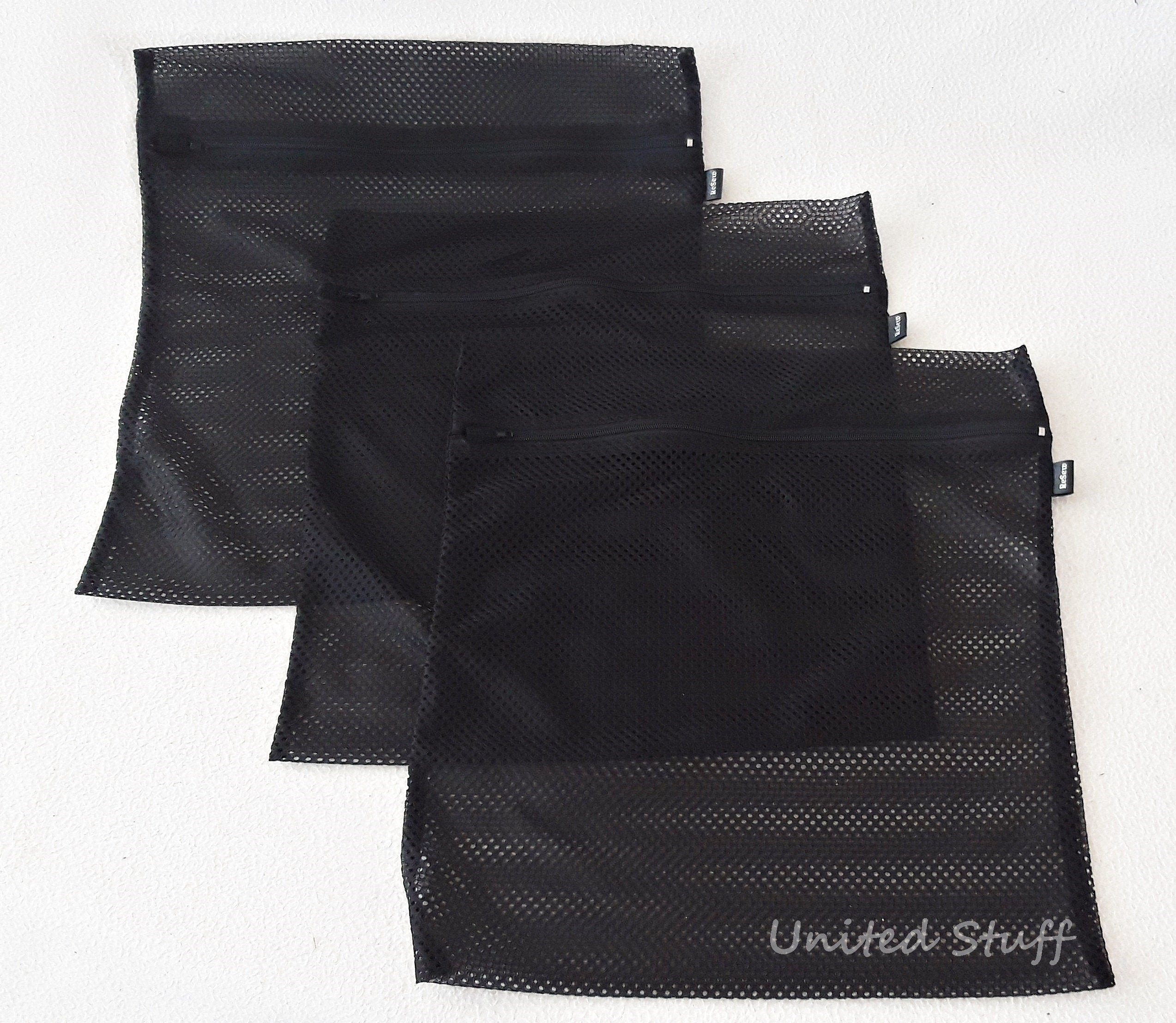 Zippered Black Mesh Laundry Bag Set of 3 Multifunction Travel Lingerie ...